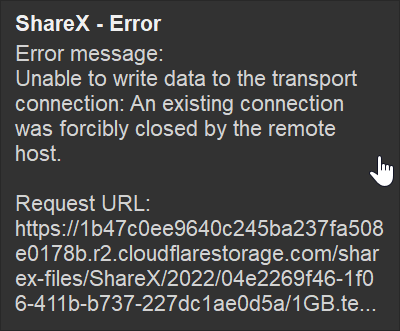 Hey so small issue I seem to have. When uploading a 1GB file direct with the s3 api with sharex ...